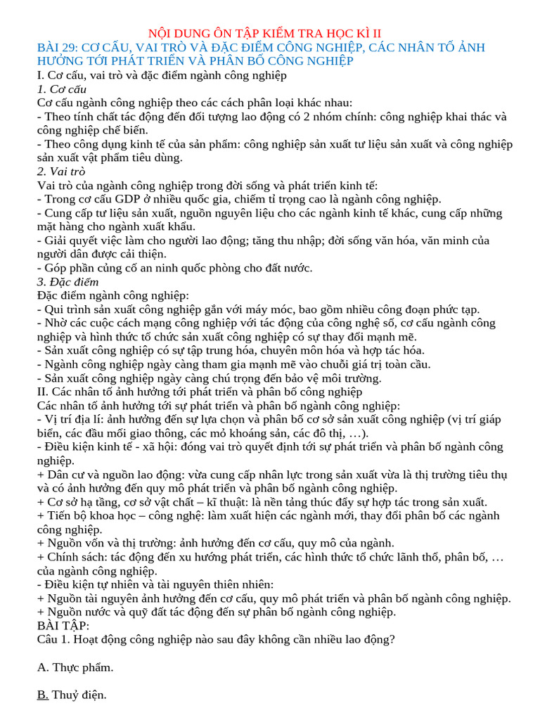 Dia 10 Noi Dung On Tap Thi HK2 | PDF