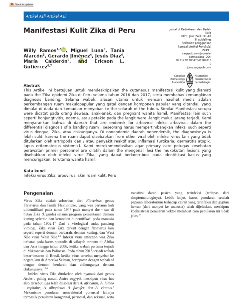 Ramos Et Al 2019 Cutaneous Manifestations of Zika in Peru | PDF