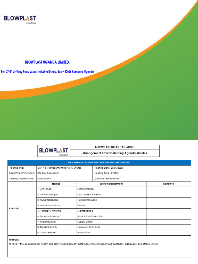 BPL-OHS-FORM-09-3 - Management-Review-Meeting-Agenda | PDF | Audit | Internal Audit