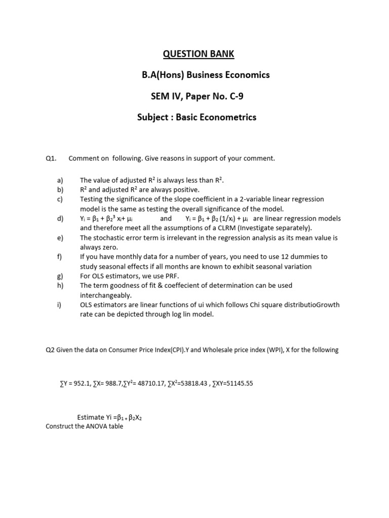 Questionbank 011020035933 | PDF | Coefficient Of Determination | Linear Regression