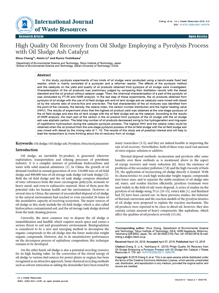 High Quality Oil Recovery From Oil Sludge Employing A Pyrolysis Process ...