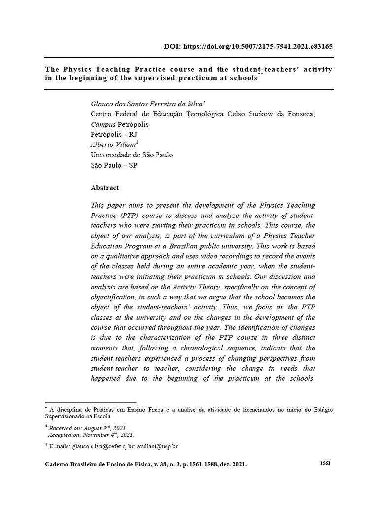 The Physics Teaching Practice Course and The Student-Teachers' Activity ...