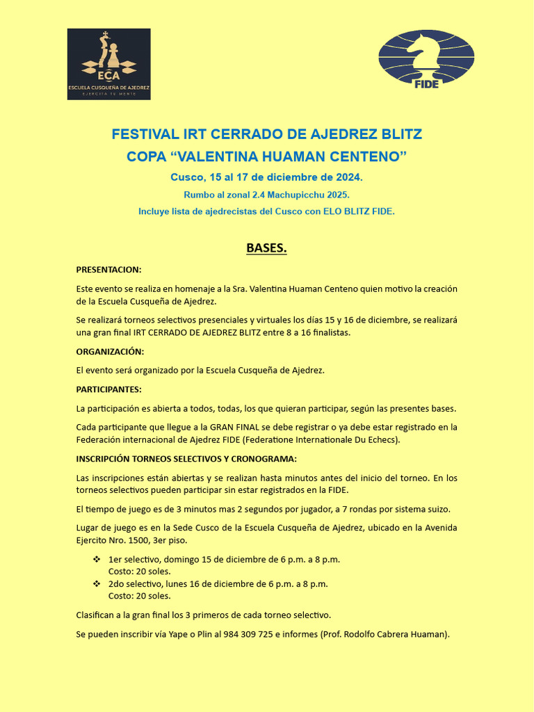 Festival IRT Ajedrez Blitz Cusco 2024 | PDF | Juegos competitivos ...