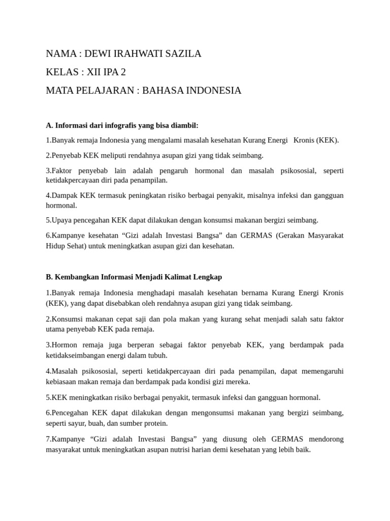 Nutrisi Seimbang Cegah KEK Remaja | PDF