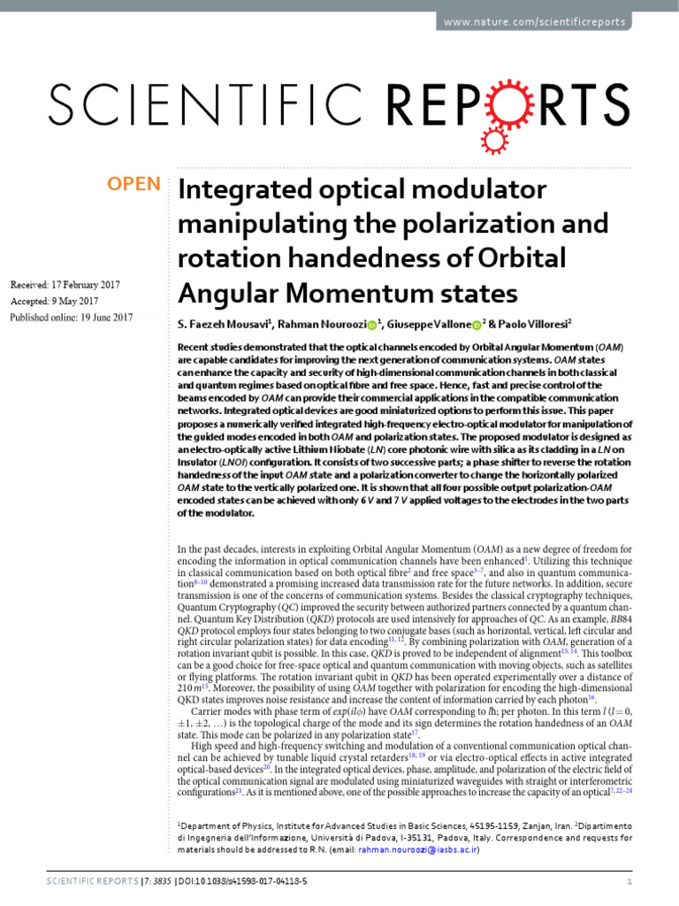 Integrated Optical Modulator Manipulating the Polarization and Rotation Handedness of Orbital ...