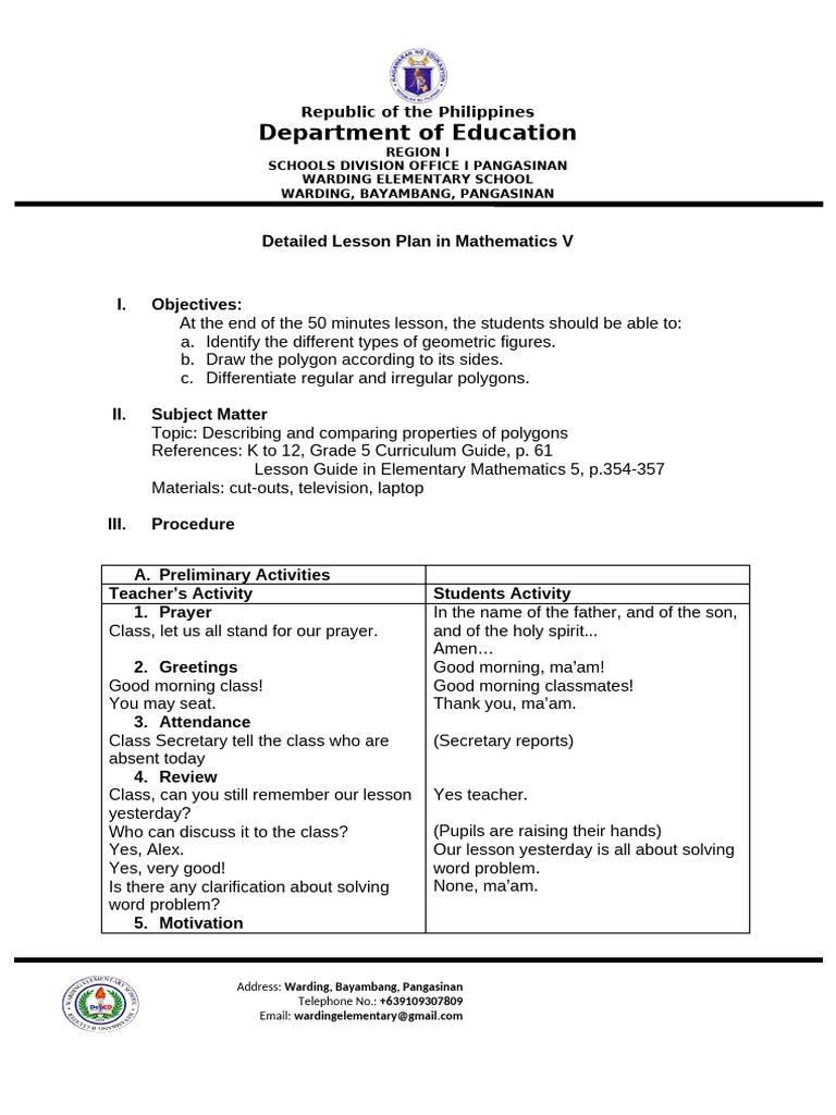423166731 Detailed Lesson Plan in Math V | PDF | Shape | Polygon