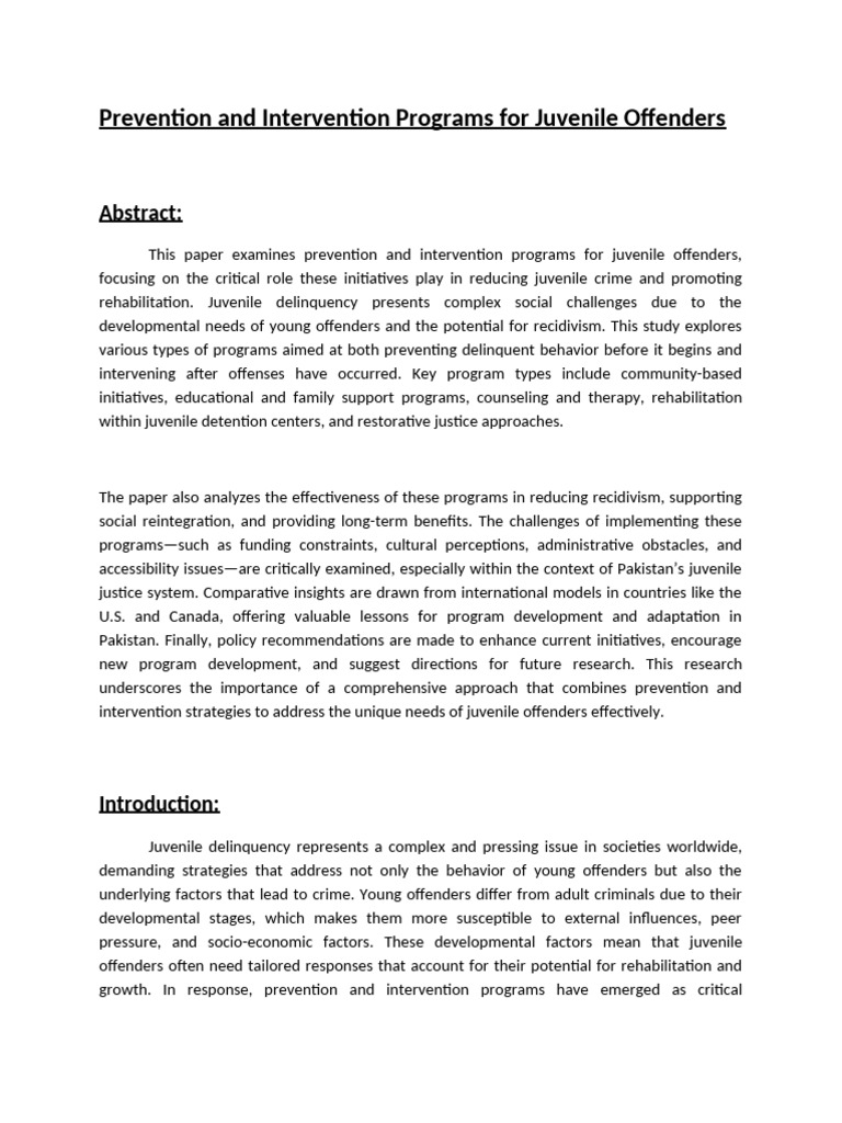 Prevention and Intervention Programs for Juvenile Offenders ''Research ...