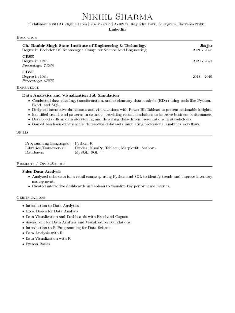 Nikhil Resume Sharma | PDF