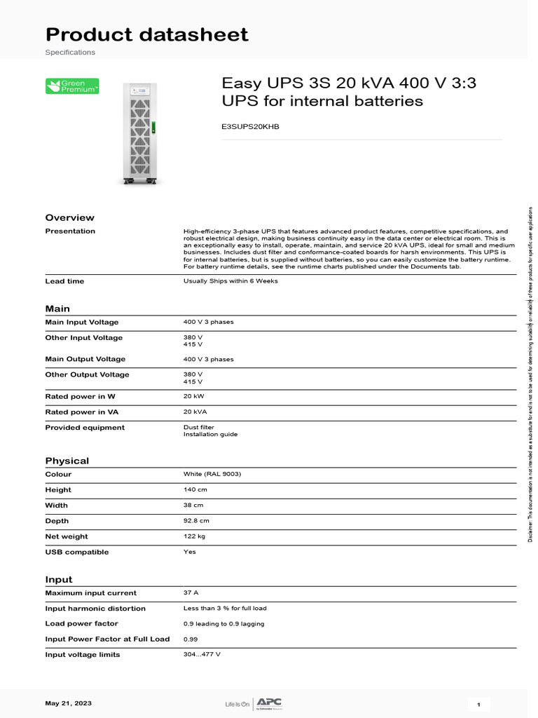 Easy UPS 3S - E3SUPS20KHB | PDF | Mains Electricity | Electromagnetism