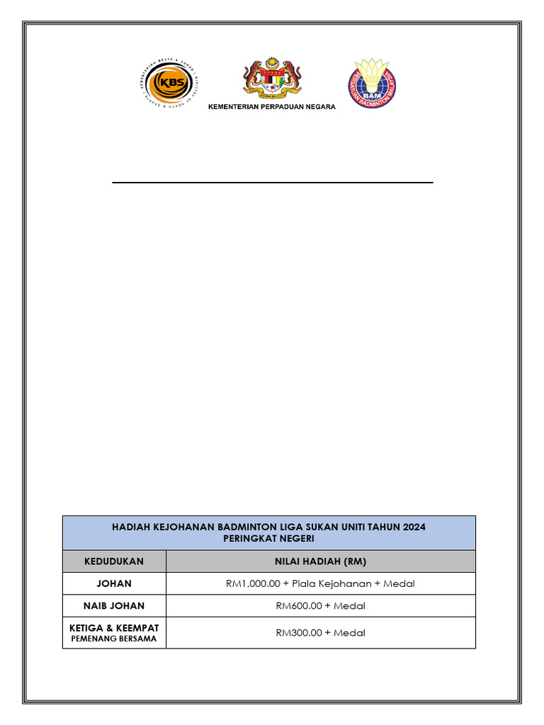 Borang Kejohanan Badminton Liga Sukan Uniti Peringkat W.P Labuan | PDF