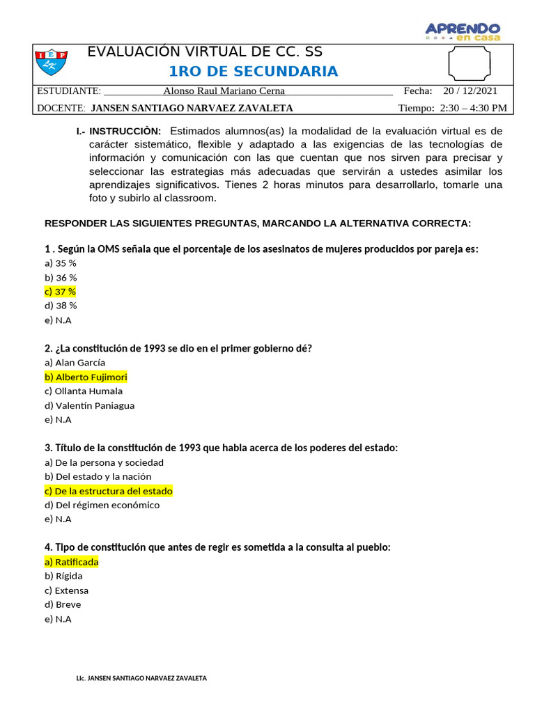 Examen Final Primer Año Cc.ss | PDF