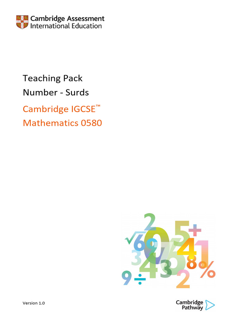Teaching Pack - Number - Surds Cambridge IGCSE Mathematics 0580 | PDF ...