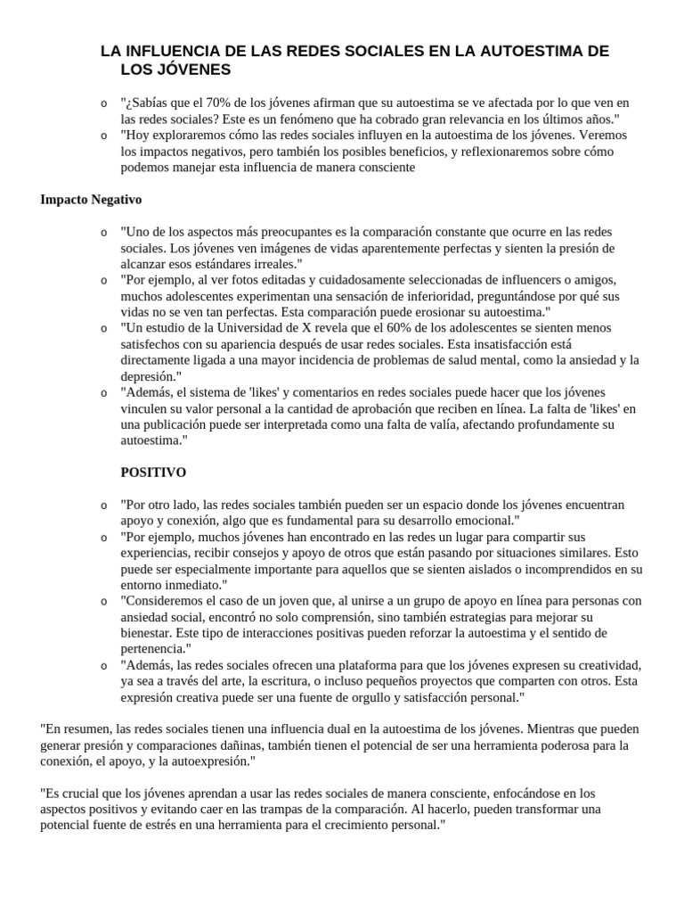Redes Sociales y Autoestima Juvenil | PDF | Autoestima | Redes sociales