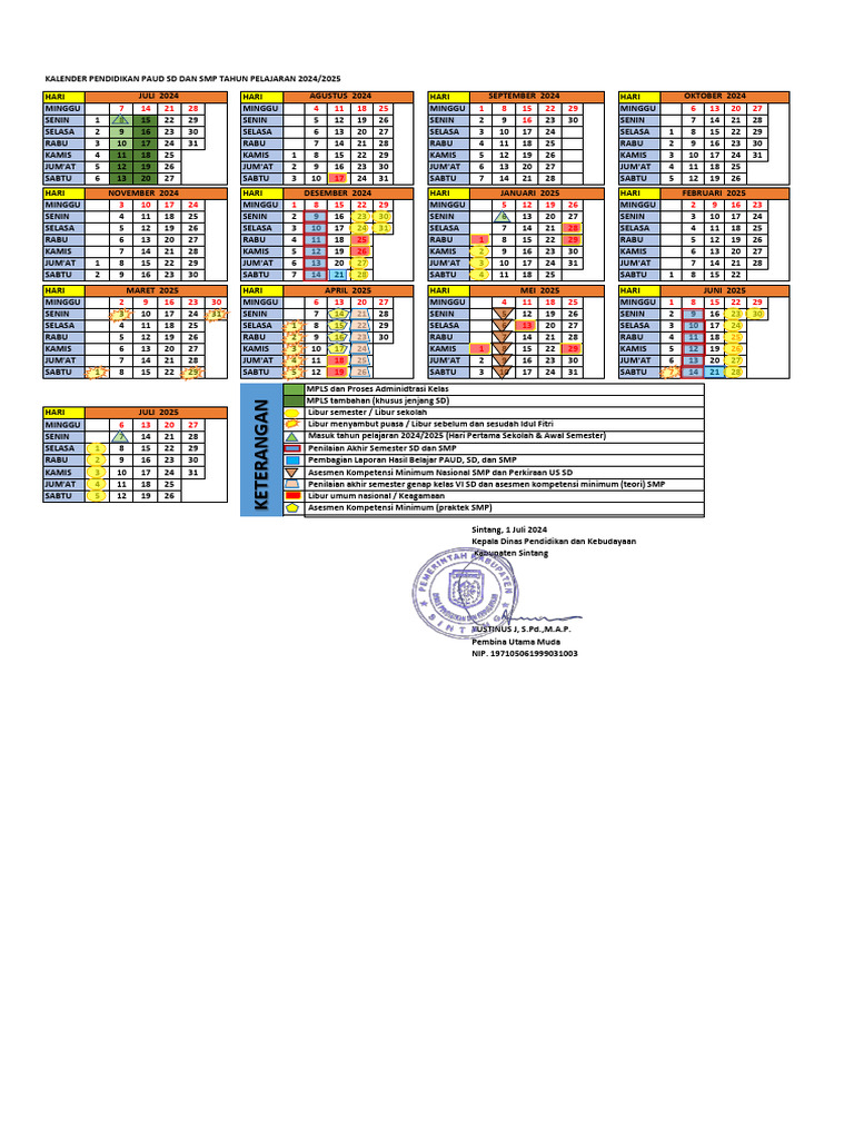 Kalender Pendidikan 2024/2025 PAUD-SD-SMP | PDF