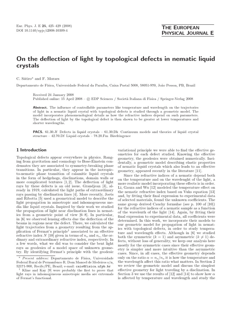 10.1140@epje@i2008 10309 4 | PDF | Liquid Crystal | Refractive Index