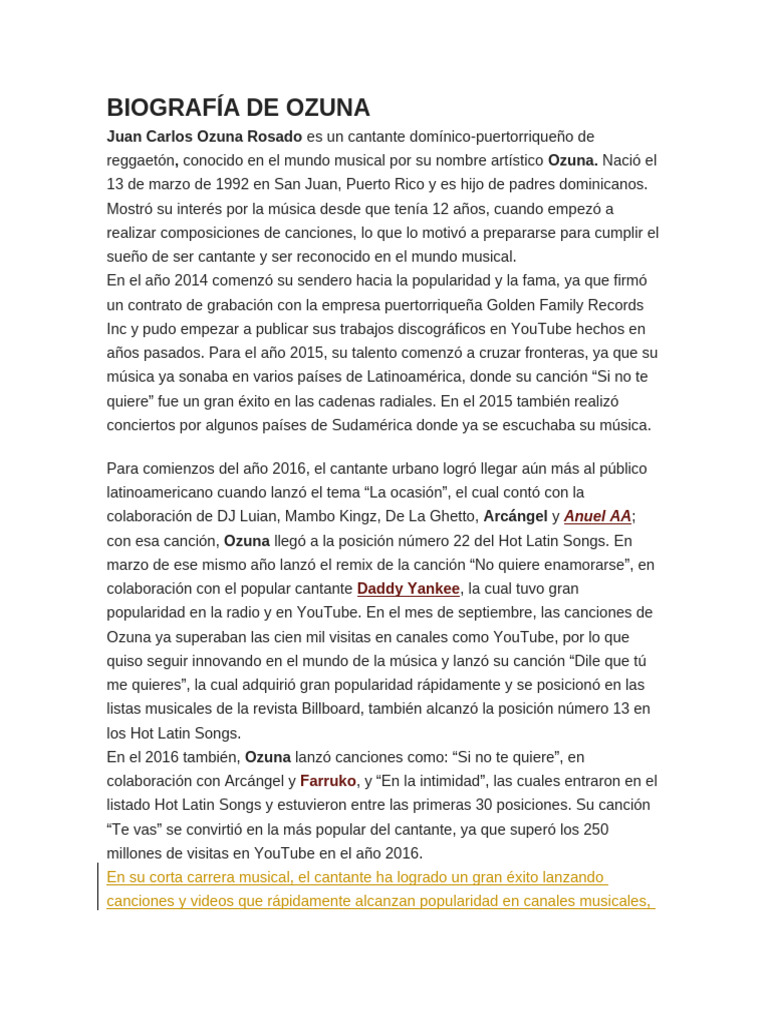 Biografía de Ozuna | PDF | Grabación de sonido | Musica Popular