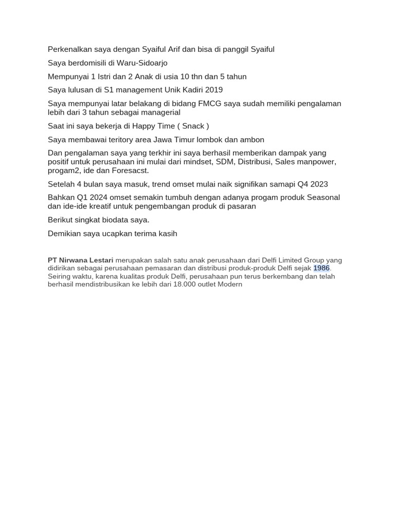 Biodata Perkenalan | PDF