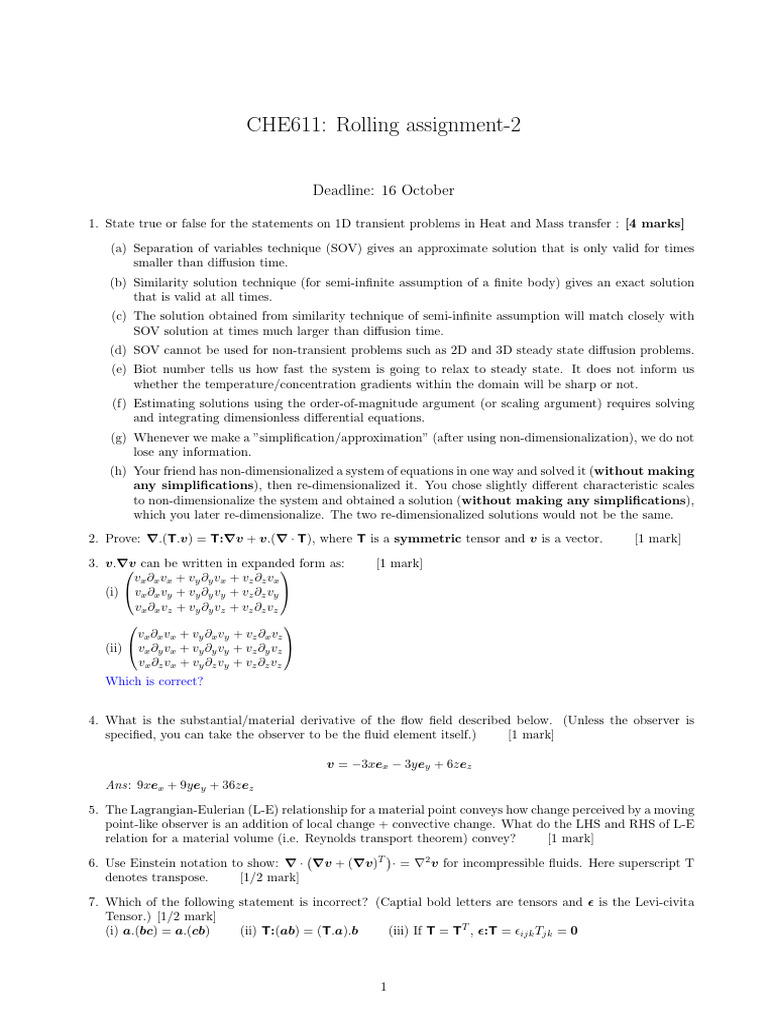 CHE611 Rolling ASSG2 Updated | PDF | Diffusion | Fluid Dynamics