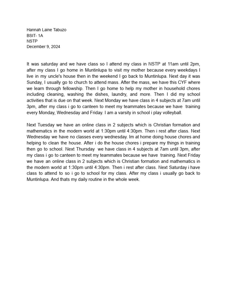 Weekly Routine of a BSIT Student | PDF