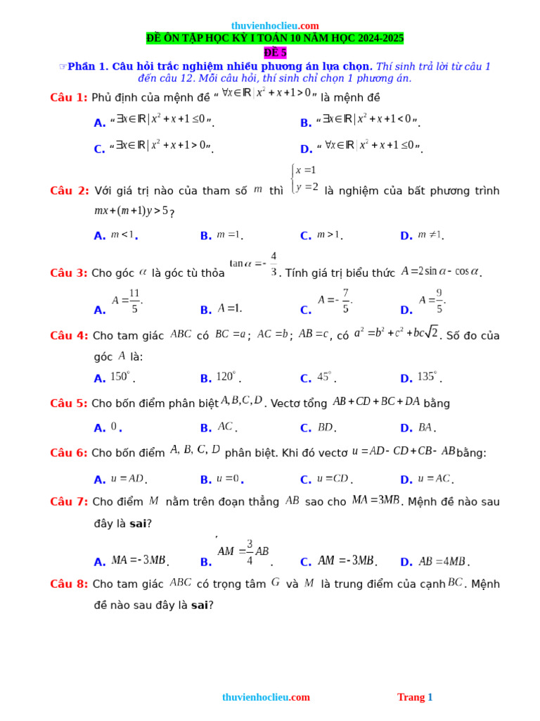 thuvienhoclieu.com-De-on-tap-HK1-Toan-10-KNTT-De-5 | PDF