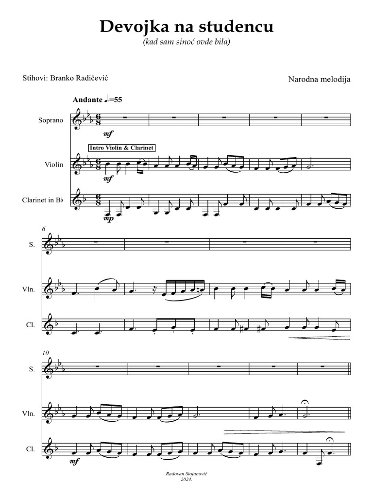 Kad Sam Sinoc Ovde Bila - Oj Jesenjske Duge Noci - Calrinet, Soprano ...