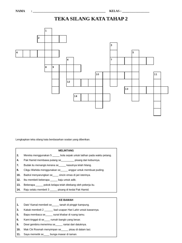 Teka Silang Kata Bahasa Melayu Tahap 2 | PDF