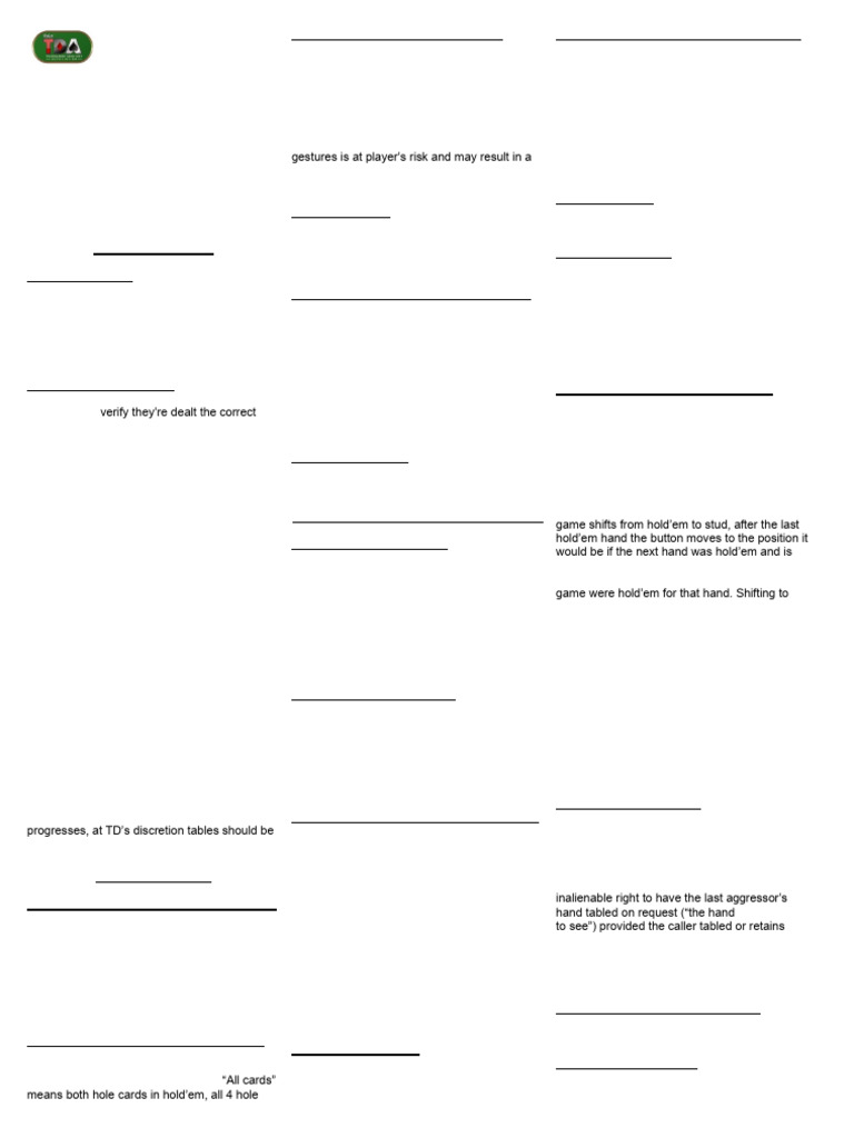 2022 Poker TDA Short Form Rules PDF Vers 1 | PDF | Betting In Poker ...