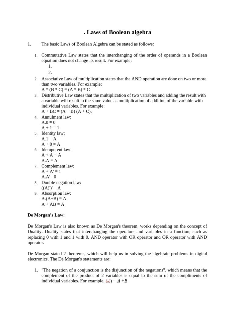 Boolean Algebra Laws & Simplification | PDF | Boolean Algebra | Teaching Mathematics