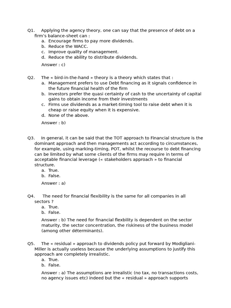 Answers To Additional Training Questions | PDF | Dividend | Debt