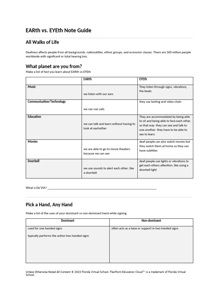 Earth Vs Eyeth Note Guide | PDF | American Sign Language | Sign Language