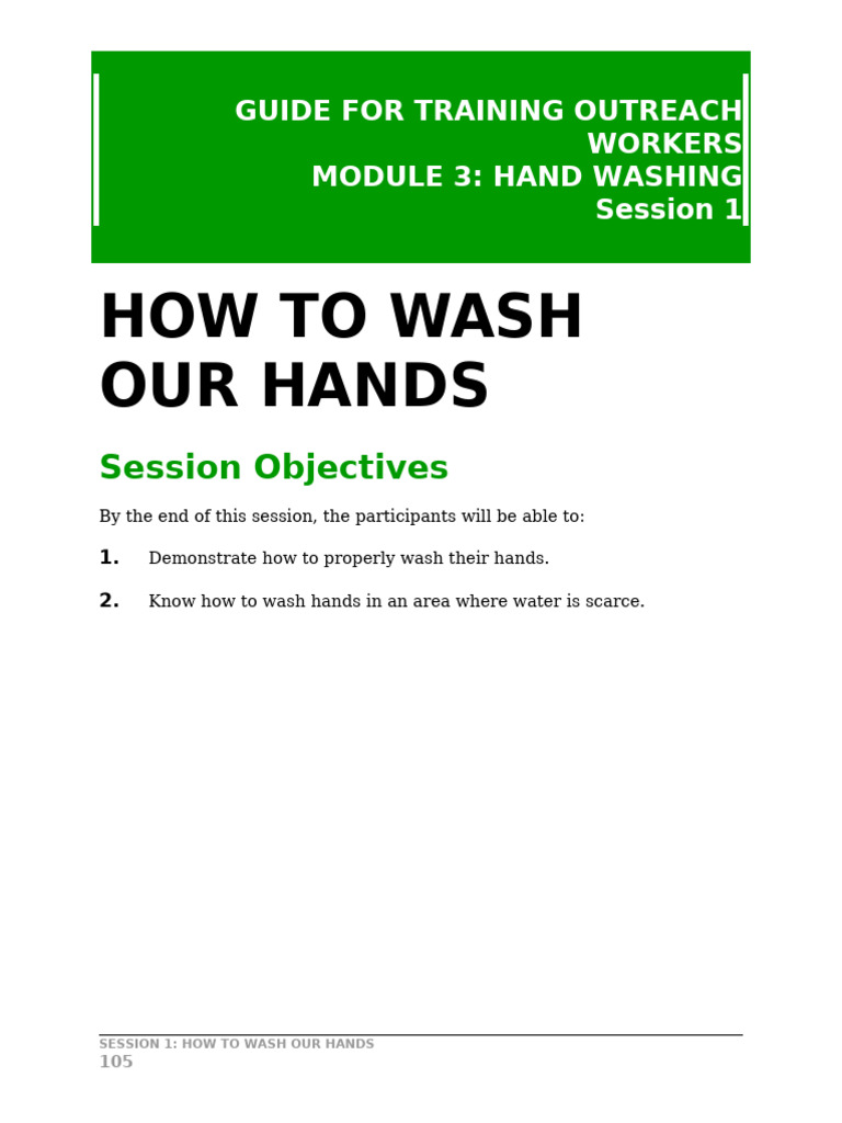 Guide For Training Outreach Workers - Module 3 | PDF | Hand Washing | Water