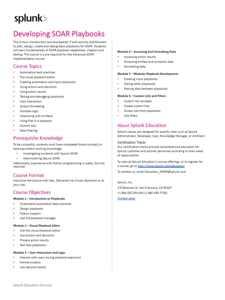 Developing Soar Playbooks Course Description | PDF | Modular ...