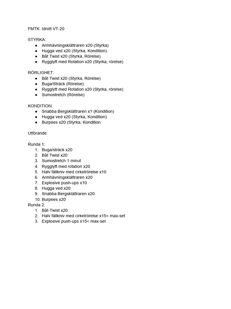 FMTK Idrott Vt-20 | PDF
