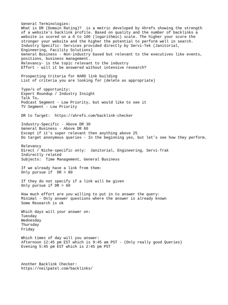 HARO Checklist Guidelines | PDF