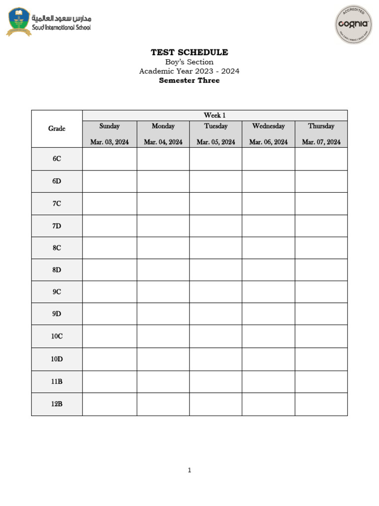 Test Schedule For 3rd Semester 2023-2024 (Boys Section) | PDF ...