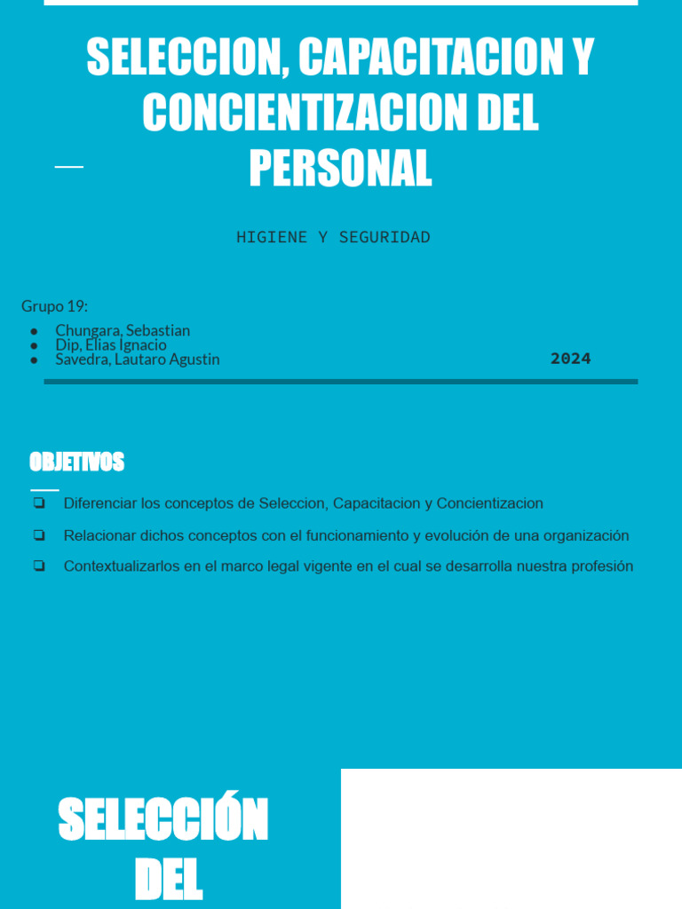 Seleccion, Capacitacion y Concientizacion - G19 | PDF | Gestión de recursos humanos | Reclutamiento