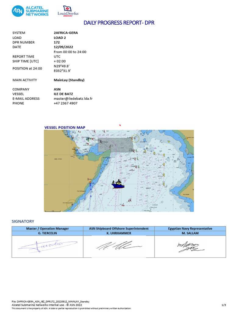 Daily Progress Report for 2Africa GERA | PDF | Ships | Shipping