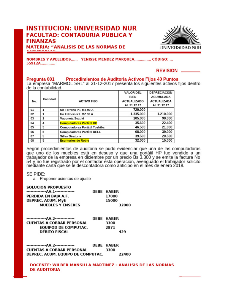 001 2do Examen Parcial 26-10-2020 (Practica).docx analisis de las normas de auditoria | PDF ...