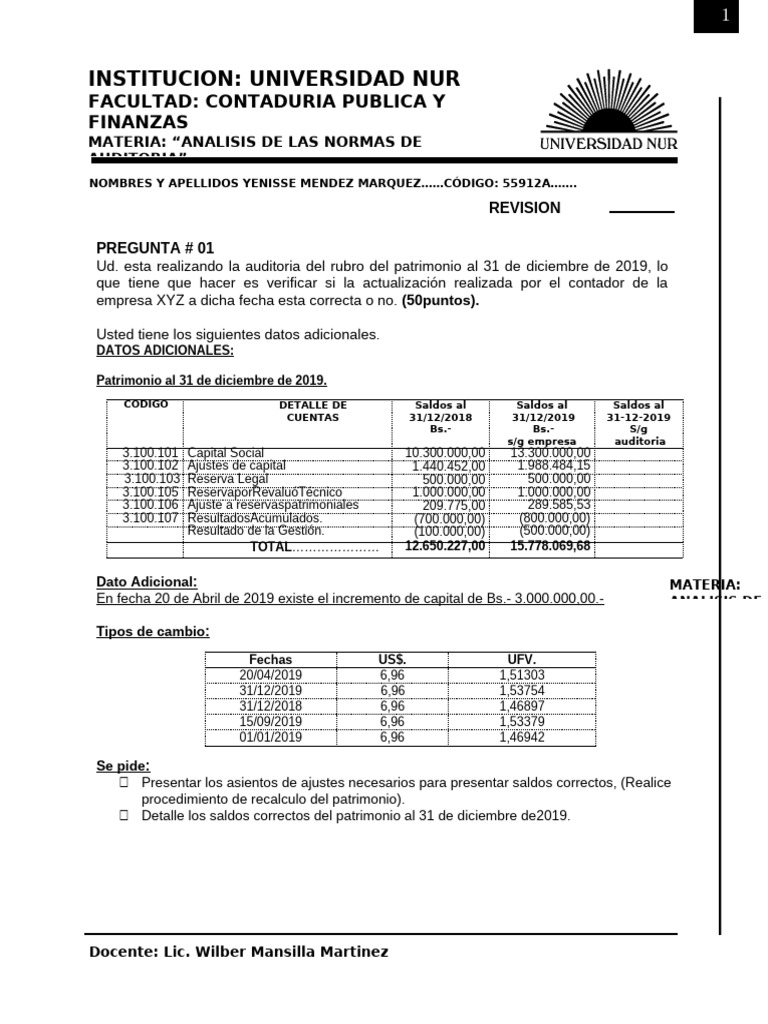 002 Tarea 02 Practica Re Calculo Ajuste Del Patrimonio YENISSE MENDEZ | PDF | Contabilidad ...