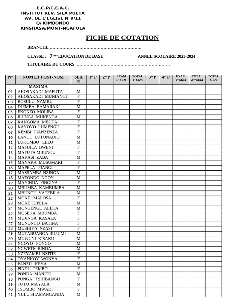 Cotation 7ème Éducation de Base 2023-2024 | PDF