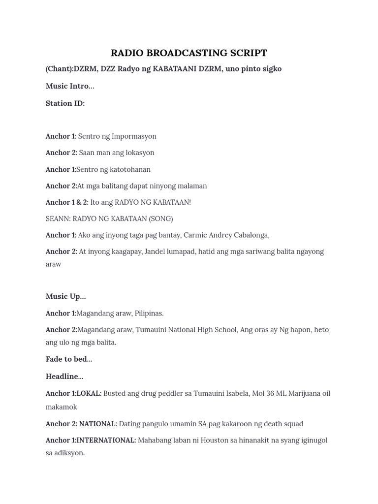 Radio Broadcasting Script English - Docx - 20241206 - 224819 - 0000 | PDF