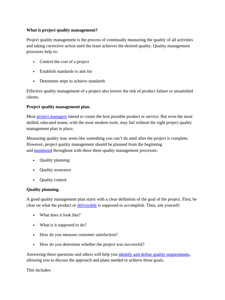 What Is Project Quality Management | PDF | Quality Management | Quality ...