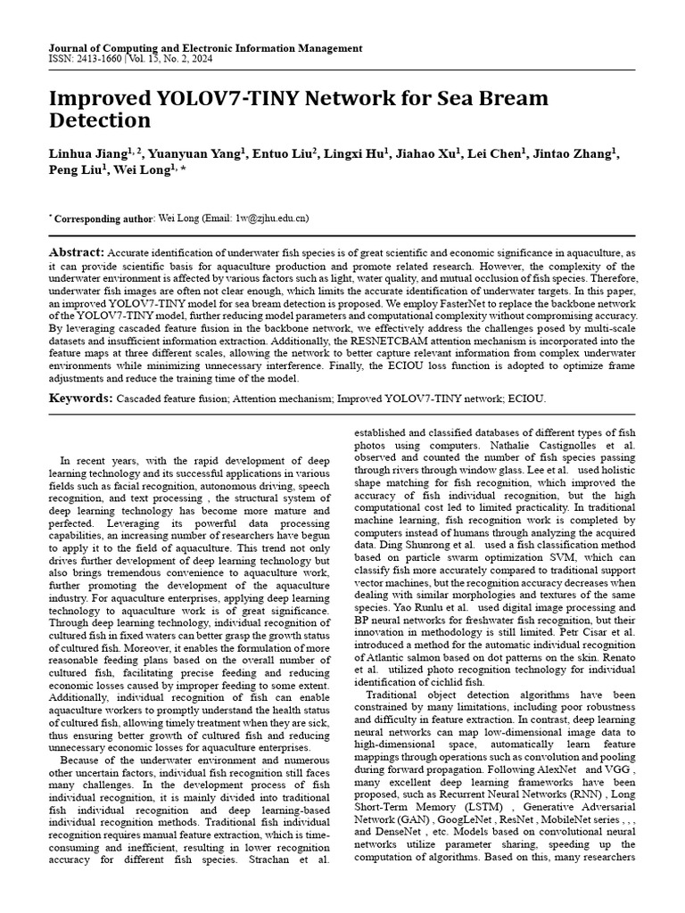 Improved YOLOV7-TINY Network For Sea Bream Detecti | PDF | Deep Learning | Artificial Neural Network