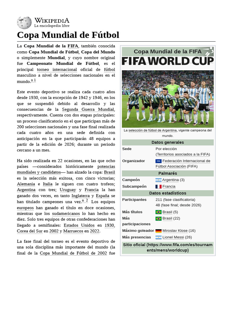 Copa Mundial de Fútbol: Historia y Datos | PDF | FIFA Copa del Mundo ...