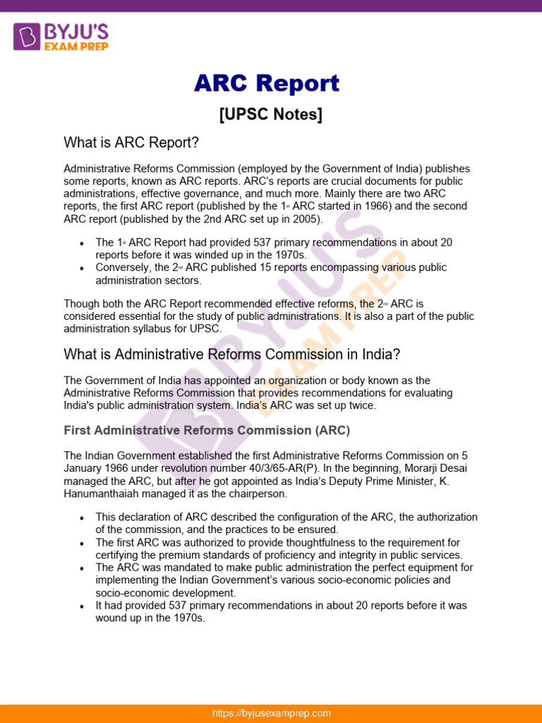 Arc Report Upsc Notes 91 | PDF | Government