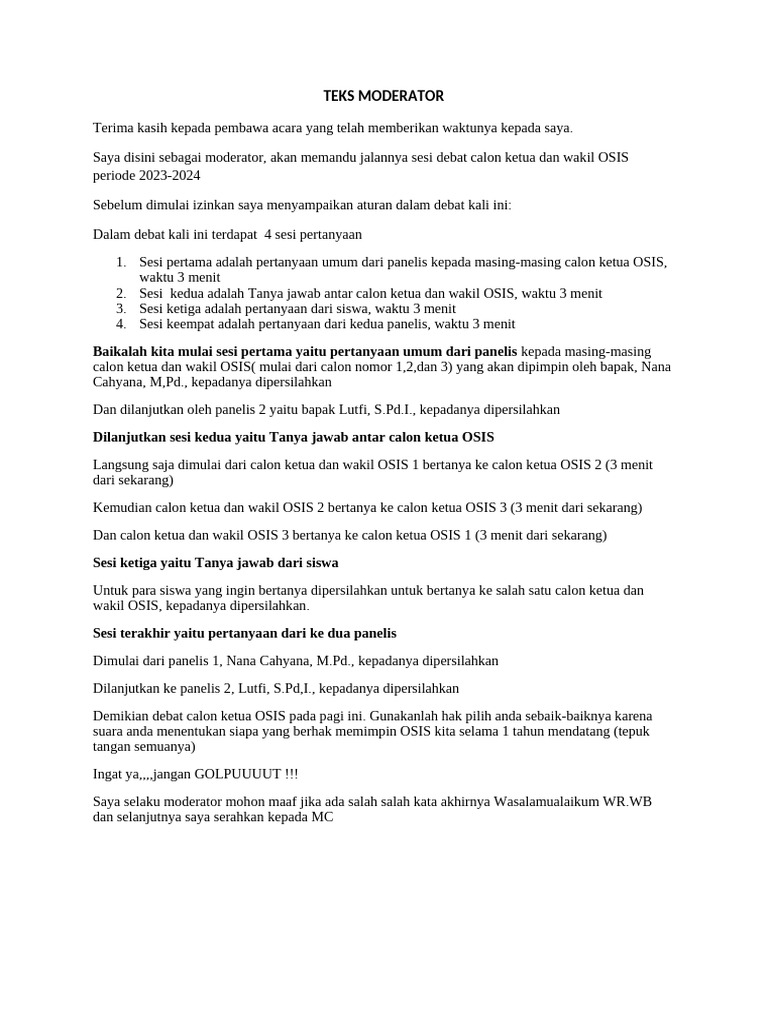 Teks Moderator 2023 | PDF