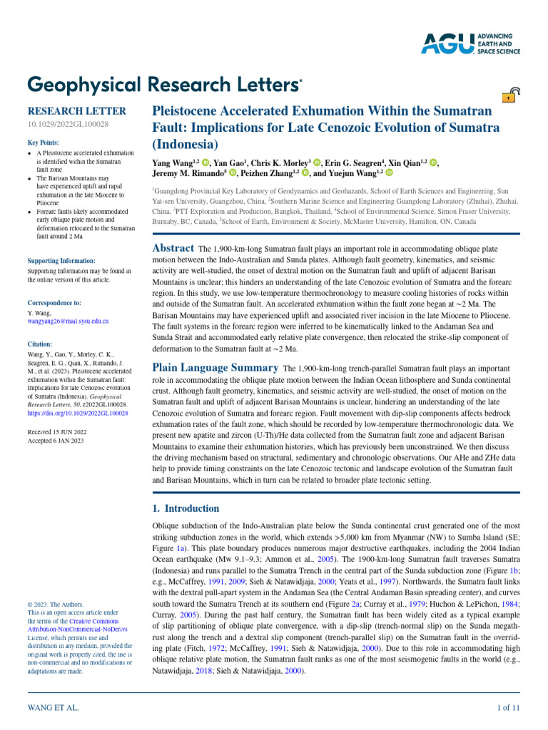 Geophysical Research Letters - 2023 - Wang - Pleistocene Accelerated ...