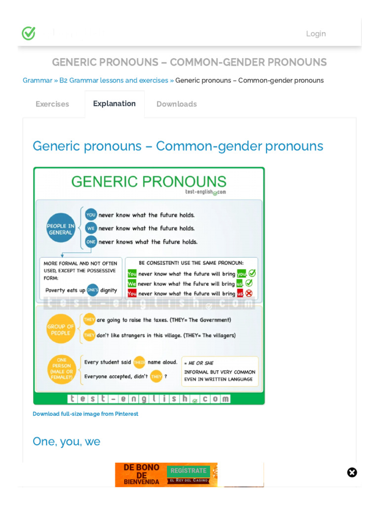 Generic Pronouns Explained: One, You, We | PDF | Grammatical Gender ...