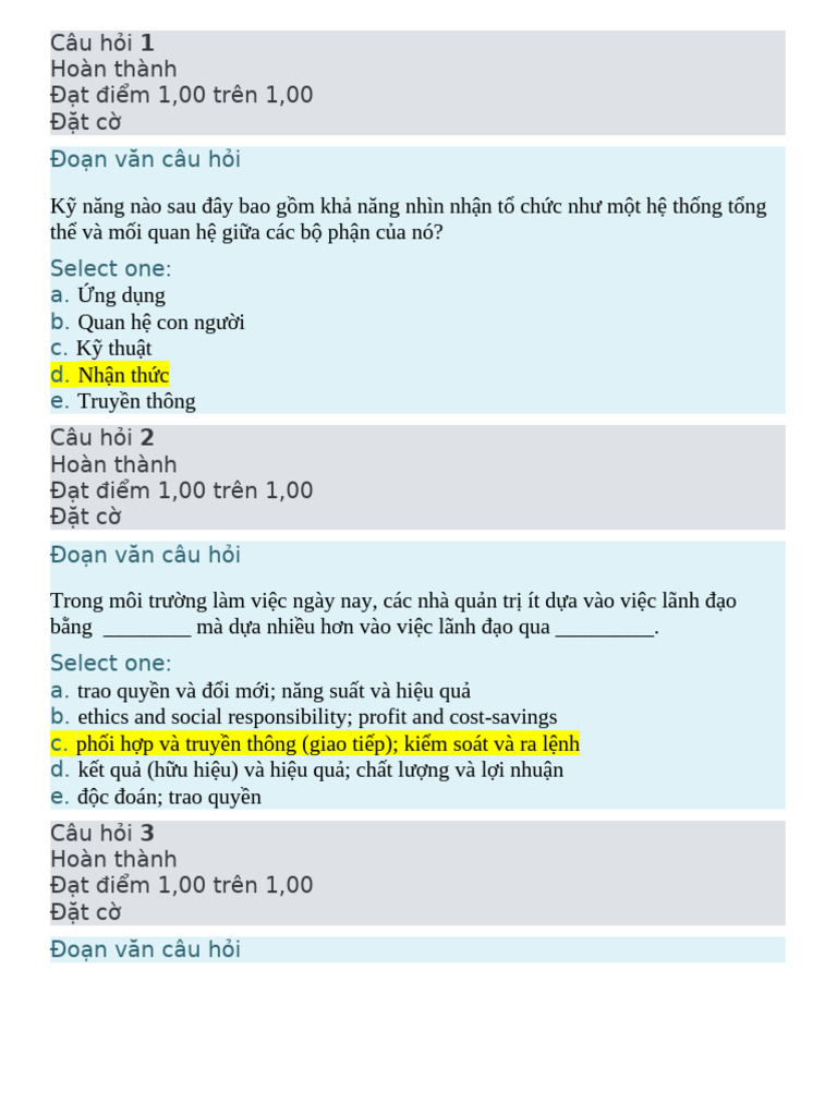 Câu hỏi qth c1 | PDF