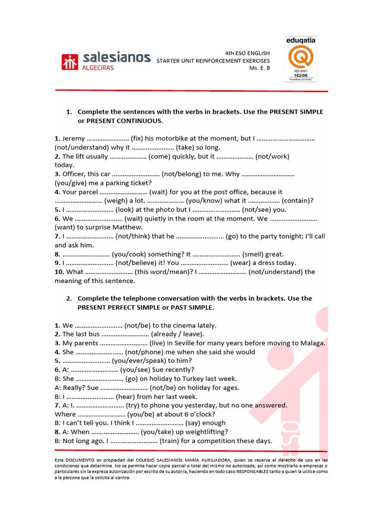 Starter Unit Reinforcement | PDF | Grammar | Linguistics